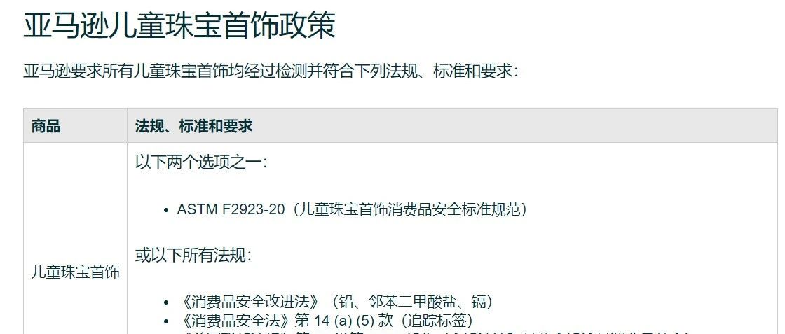亚马逊儿童珠宝首饰CPC认证ASTM F2923-20测试项目有哪些？- 大数跨境