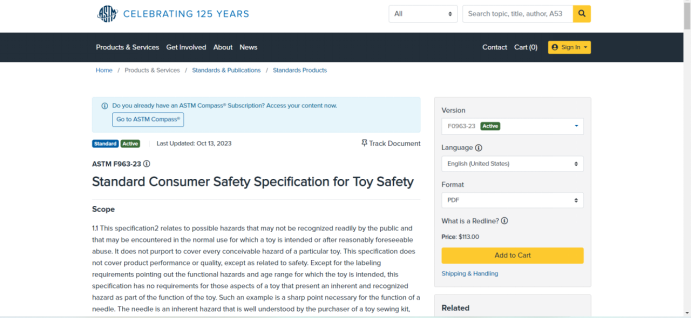 法规更新：美国玩具标准ASTM F963-17有更新，最新标准为ASTM F963-23- 大数跨境