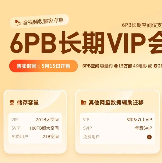 123云盘将推出6PB容量长期VIP 但仅限于存储音频和视频文件- 大数跨境
