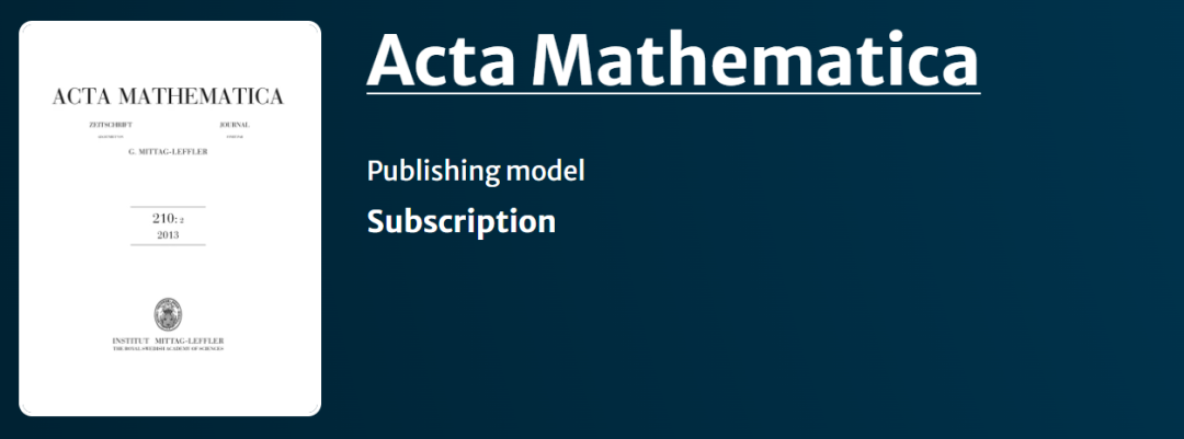 “不是顶刊不收稿！Acta Mathematica的传奇还在继续！”- 大数跨境